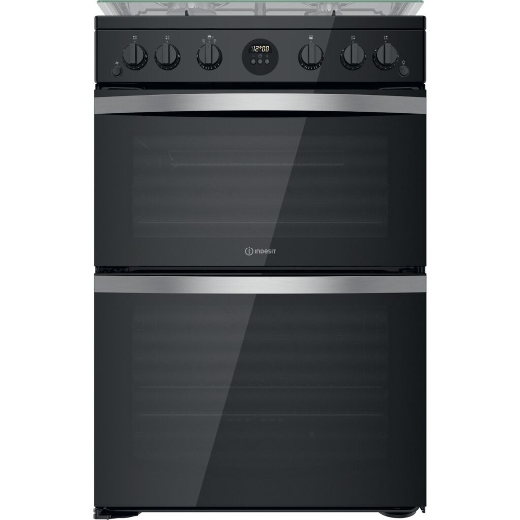 Indesit 60cm Double Oven Gas Cooker with Catalytic Liners - Black ...
