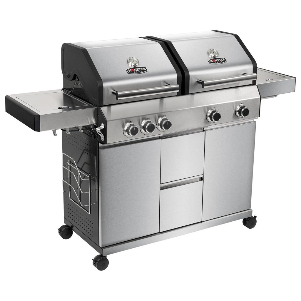 Monster Grill Double Header 4 Burner Gas BBQ Grill with Side Burner ...